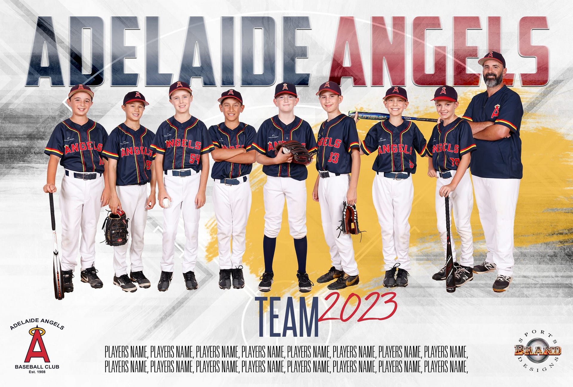 Adelaide Angels Baseball - Team plus Individual - Brand Sports Designs