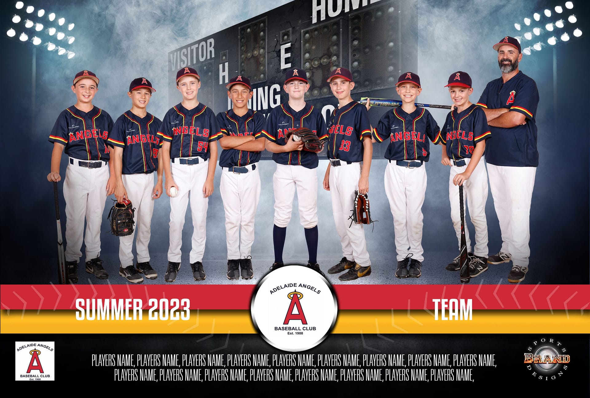 Adelaide Angels Baseball - Team plus Individual - Brand Sports Designs